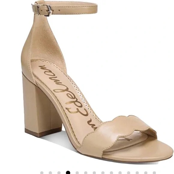 Sam Edelman | Shoes | Sam Edelman Odila Scallop Block Heel Nude Leather ...
